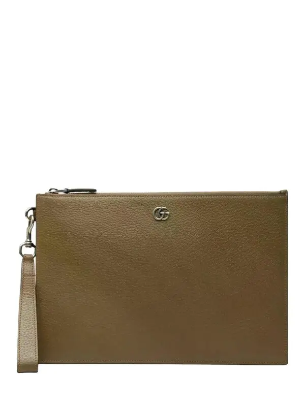 Gucci Calfskin Gg Marmont Clutch Bag - Brown