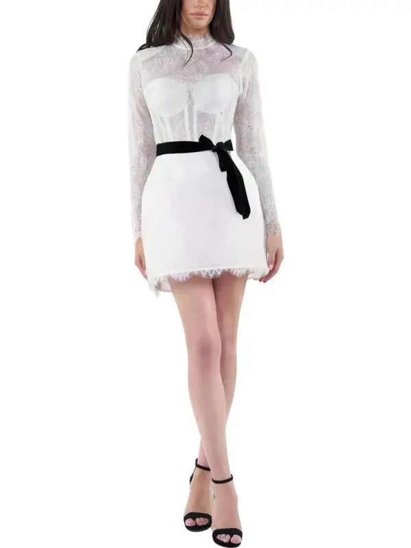 ARAFTU Lace-overlay Belted Mini Dress - White