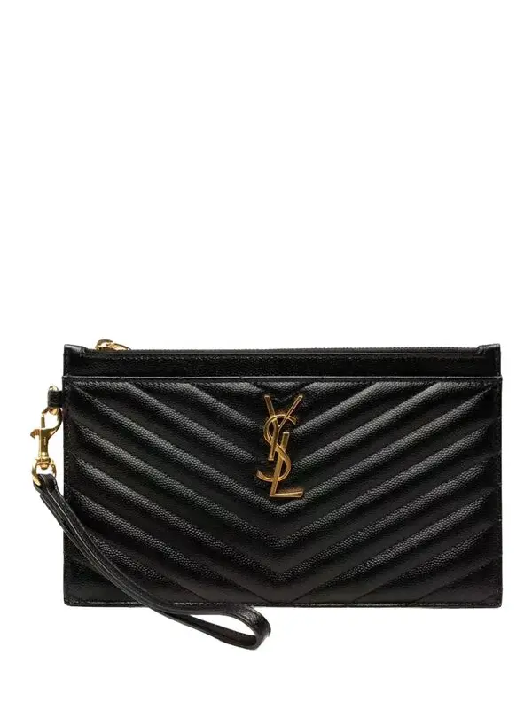 Saint Laurent Grain De Poudre Matelasse Cassandre Zip Pouch Clutch Bag - Black