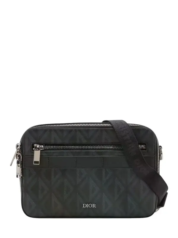 Dior Cd Diamond Coated Canvas Messenger Pouch Crossbody Bag - Black