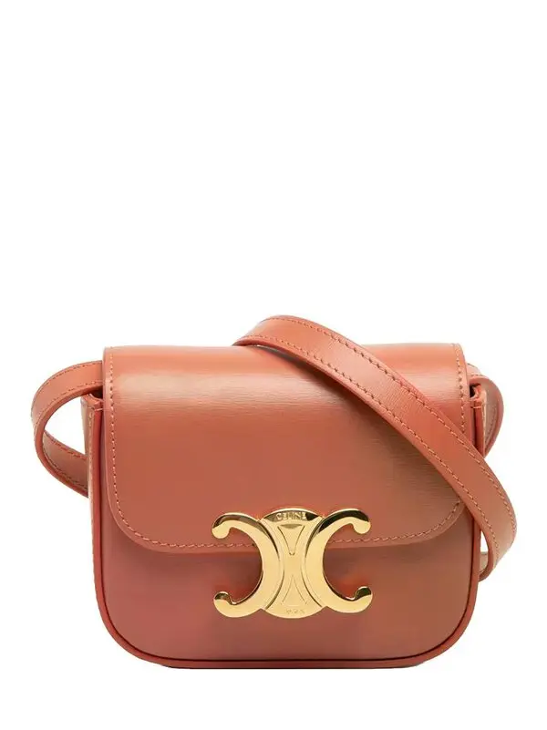 Celine Mini Shiny Calfskin Triomphe Crossbody Bag - Brown