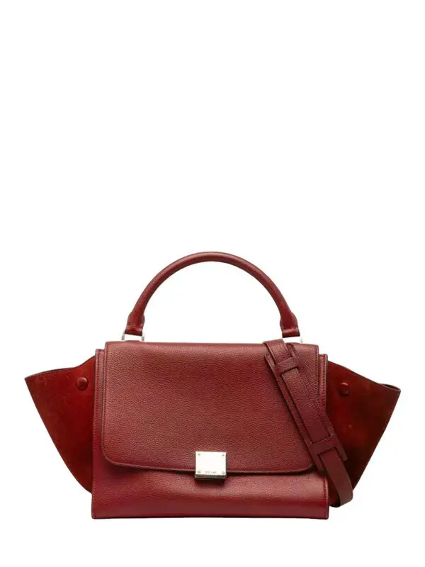 Celine 2016 Drummed Calfskin And Suede Trapeze Satchel - Red