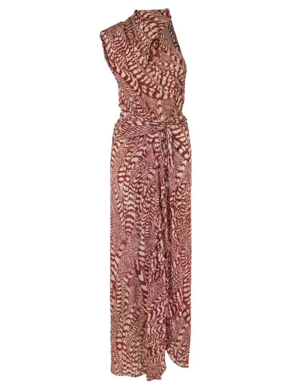 Johanna Ortiz Burgundy Feather Print Maxi Dress - Red