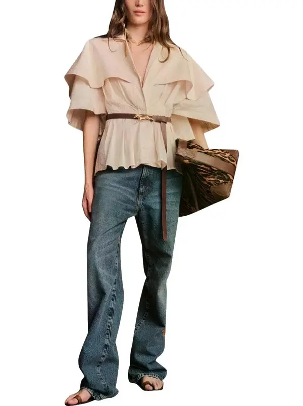 Johanna Ortiz Suspiro Gaucho Tiered Cape Top - Neutrals