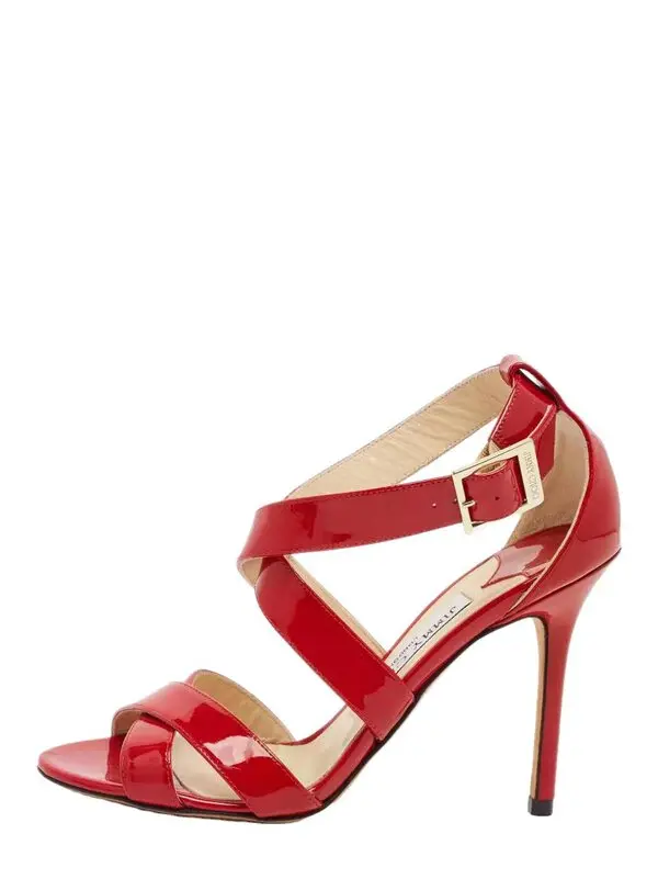 JIMMY CHOO Patent Leather Strappy Stiletto Sandals - Red