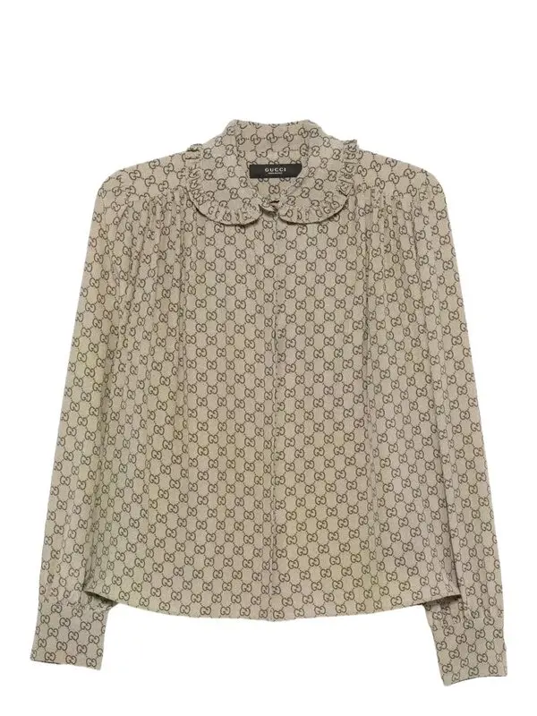 Gucci Gg Supreme Ruffled Shirt - Neutrals