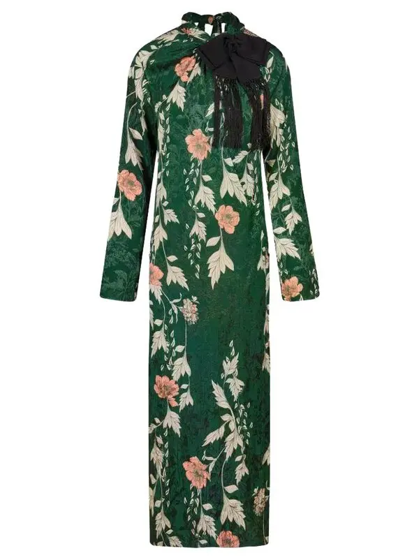 Johanna Ortiz Floral High Neck Maxi Dress With Tassel Detail - Green