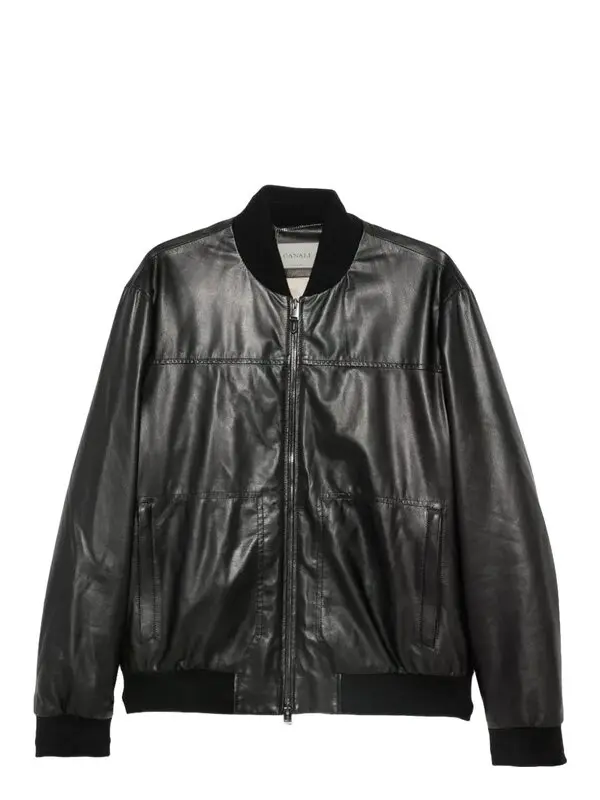 Canali Zip-up Leather Bomber Jacket - Black