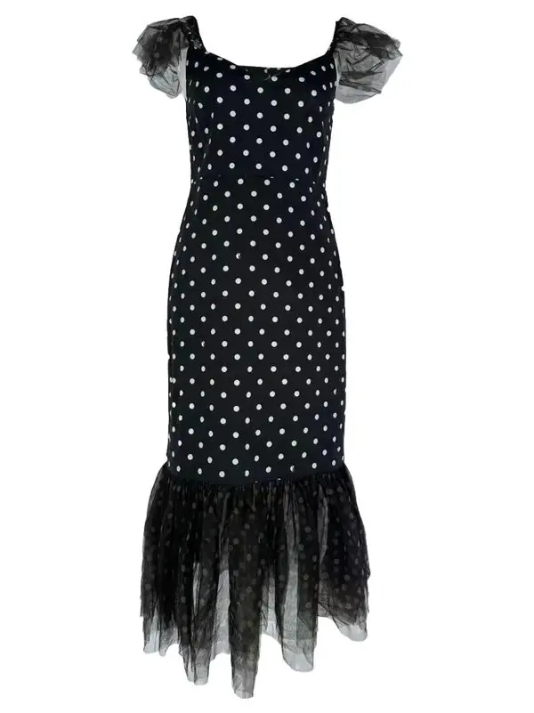 Staud Polka Dot Tulle Trim Dress - Black