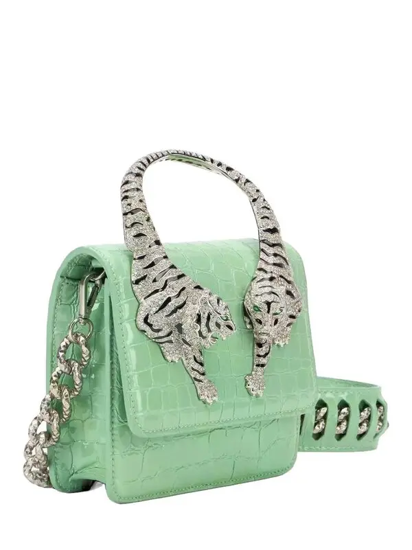 Roberto Cavalli Croc-effect Tiger-handle Clutch Bag - Green