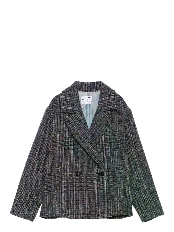 NIU Check-pattern Double-breasted Jacket - Blue