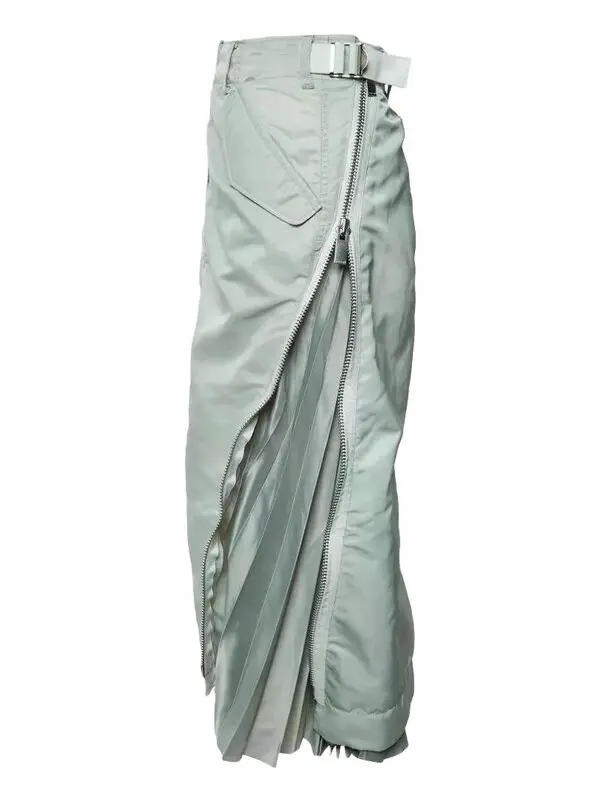 Sacai Pleated Midi Skirt With Zip Detailing - Green