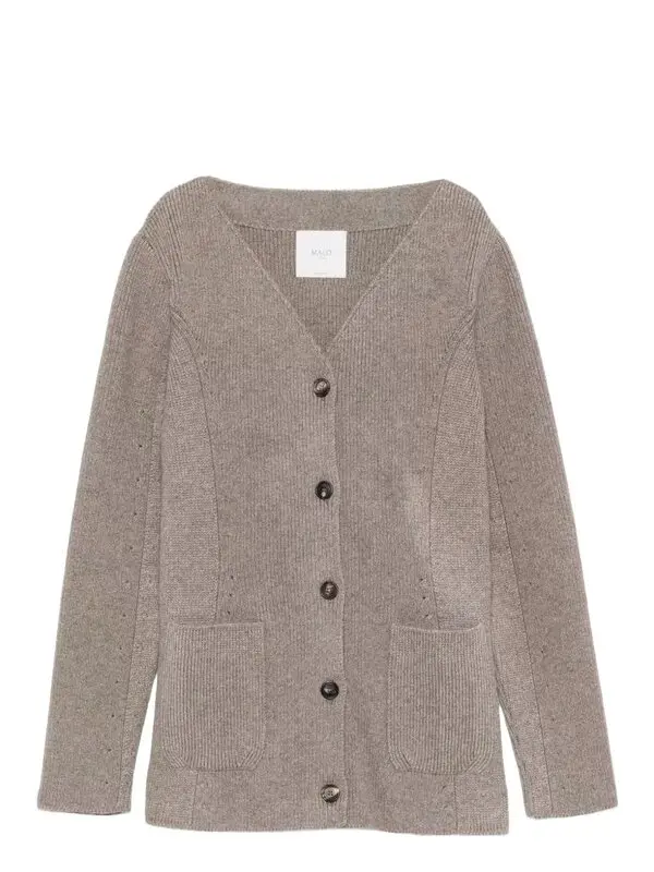 Malo Ribbed Knit V-neck Cardigan - Neutrals