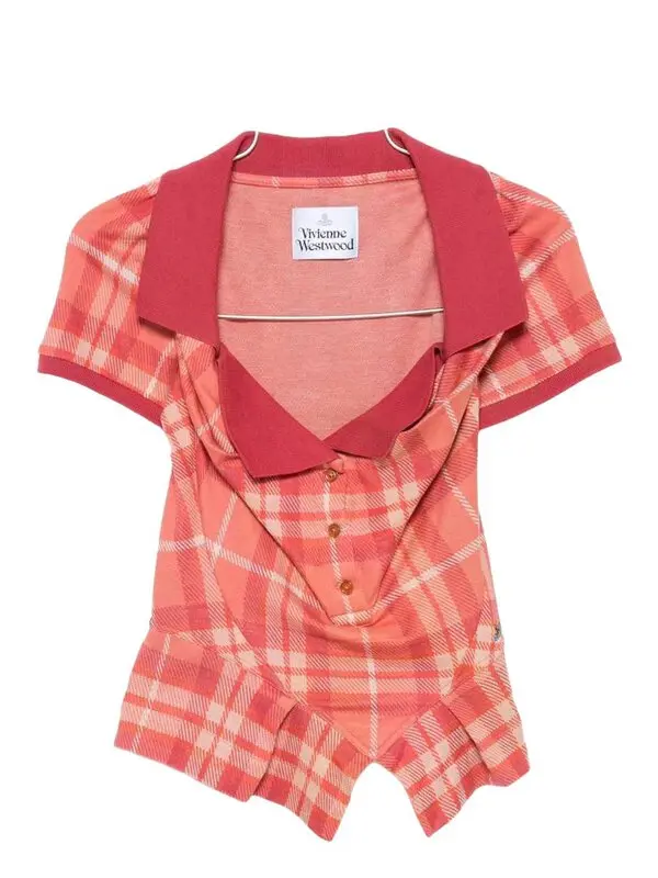 VIVIENNE WESTWOOD Tartan Print Peplum Polo Top - Red