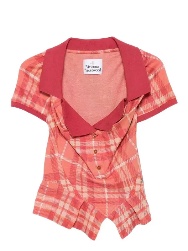 VIVIENNE WESTWOOD Tartan Print Peplum Polo Top - Red