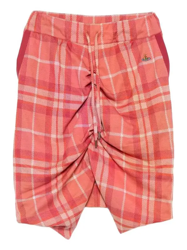 VIVIENNE WESTWOOD Check Pattern Ruched Midi Skirt - Red