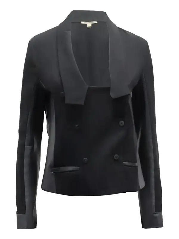Diane Von Furstenberg Leather-trimmed Double-breasted Blazer - Black
