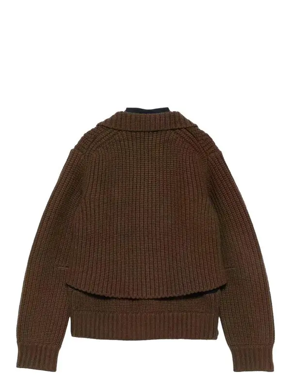 Sacai Double-breasted Layered Knit Coat - Brown