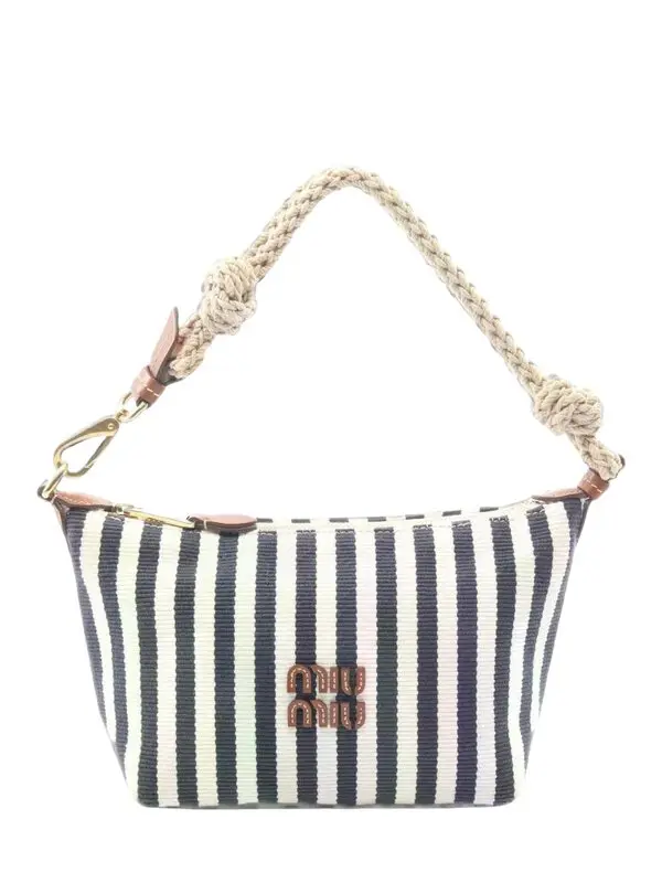 Miu Miu Striped Tote Bag With Braided Handle - Blue