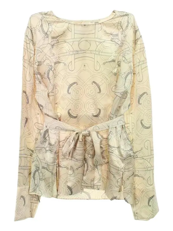 Hermès Silk Eperon D'or Print Belted Blouse - Neutrals