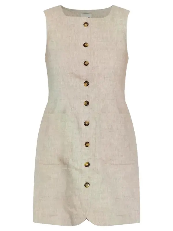 Posse Emma Linen Button-down Mini Dress - Neutrals