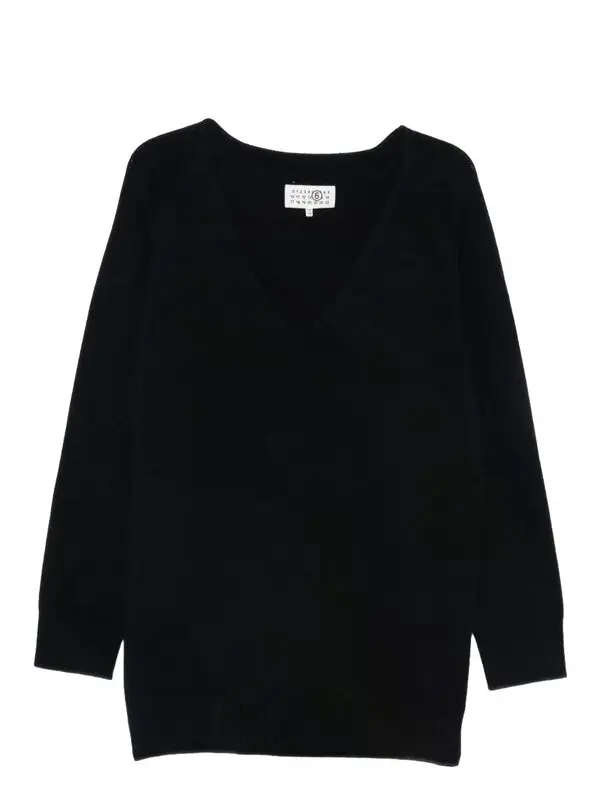 MAISON MARGIELA V-neck Raglan-sleeve Fine Knit Sweater - Blue