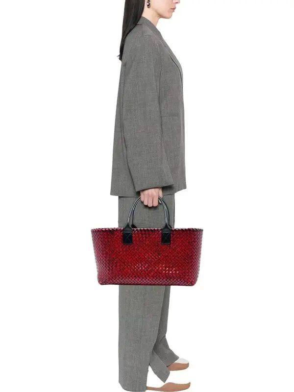 Bottega Veneta Limited Edition Medium Brushed Calfskin Intreccio Cabat Tote Bag - Red