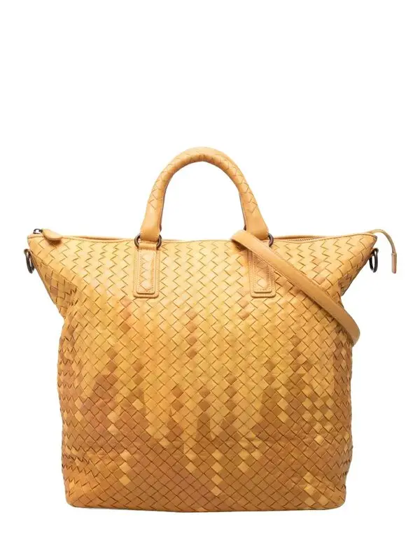 Bottega Veneta Bicolor Nappa Intrecciato Convertible Tote Satchel - Brown