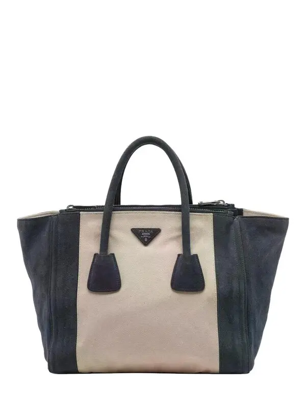 Prada Canvas And Suede Twin Pocket Double Handle Satchel - Neutrals