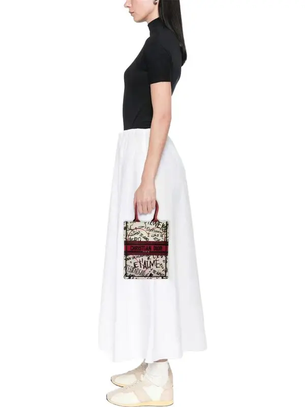 Dior 2020 Dioramour Embroidered Canvas Graffiti Vertical Book Tote Bag - White
