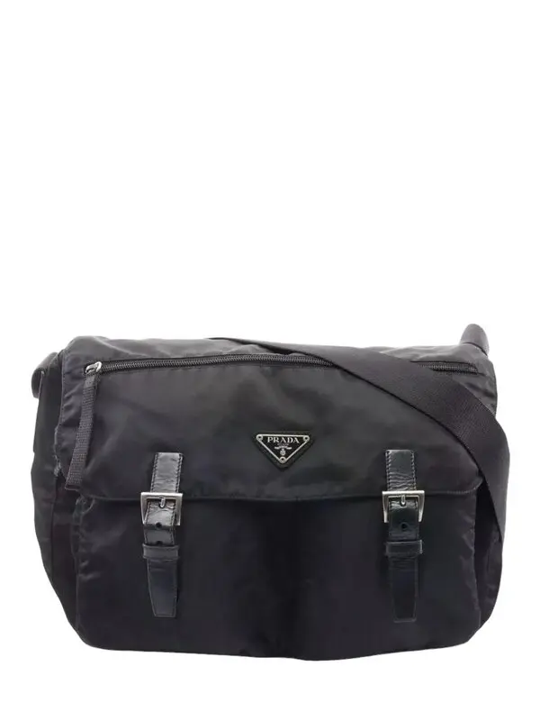 Prada Vela Buckle Messenger Bag - Black