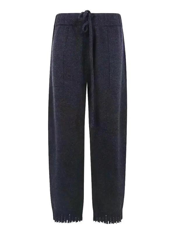 UMA WANG Cashmere Knitted Trousers With Frayed Hem - Grey