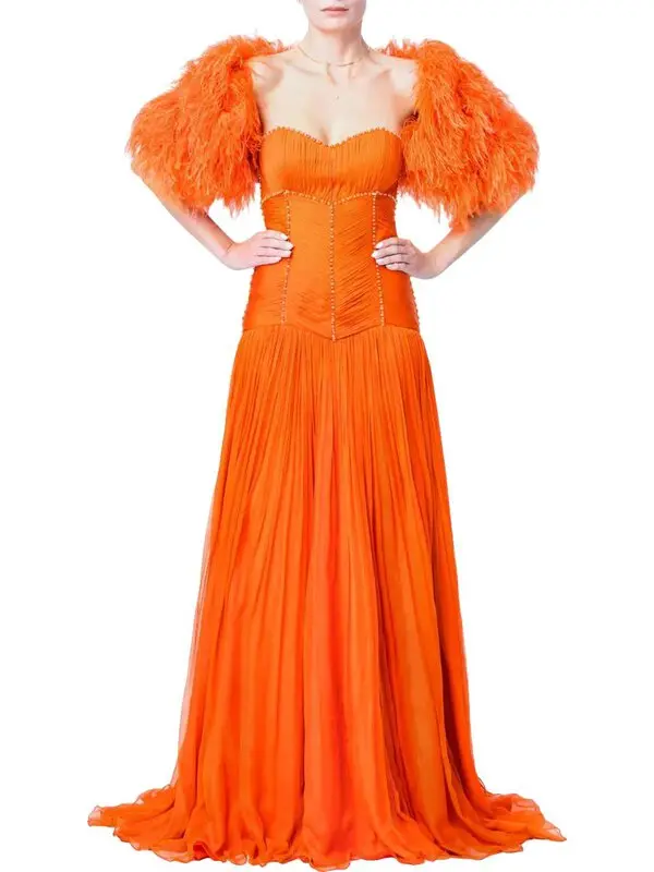 M.MARQUISE Aubrey Feather-trim Cape - Orange