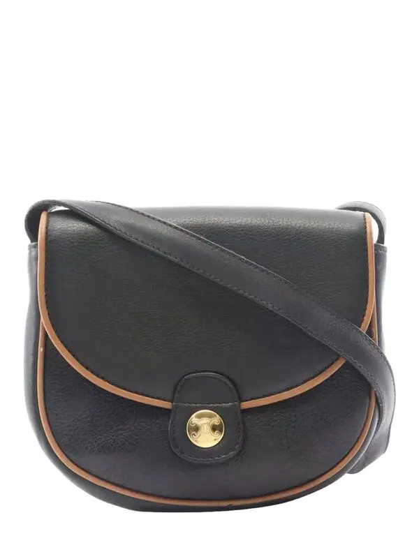 Celine 2000s Triomphe Logo Shoulder Bag - Black