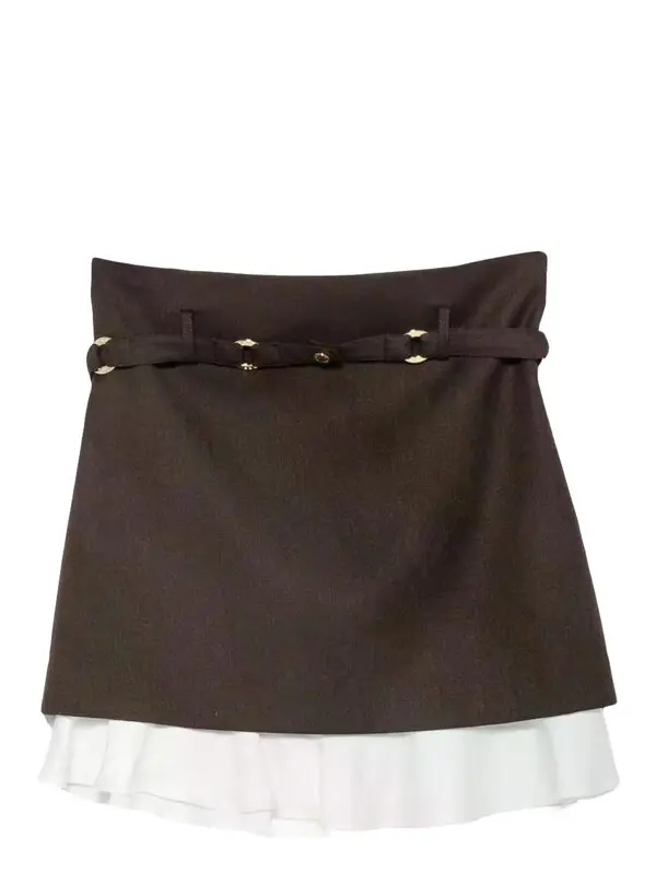 Sandro Allison Ruffle-trim Belted Wool Skirt - Brown