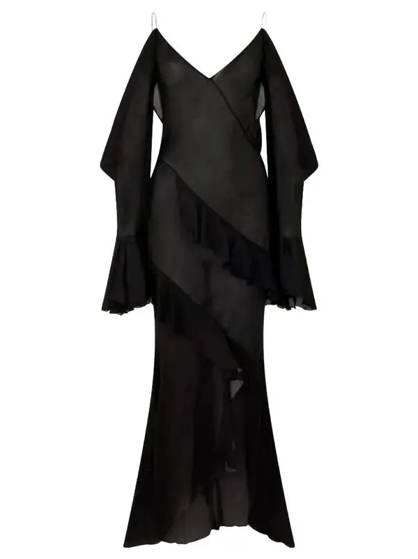 Roberto Cavalli Ruffled Cold-shoulder Maxi Dress - Black