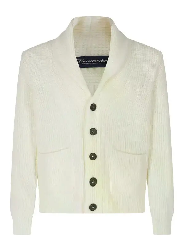DRUMOHR Shawl Collar Cardigan With Patch Pockets - Neutrals
