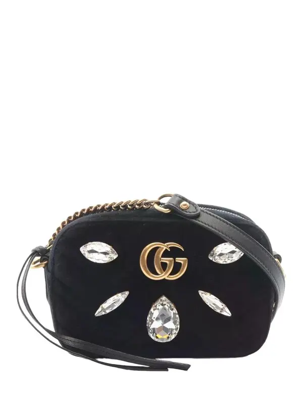 Gucci Gg Marmont Crystal Embellished Velvet Mini Bag - Black