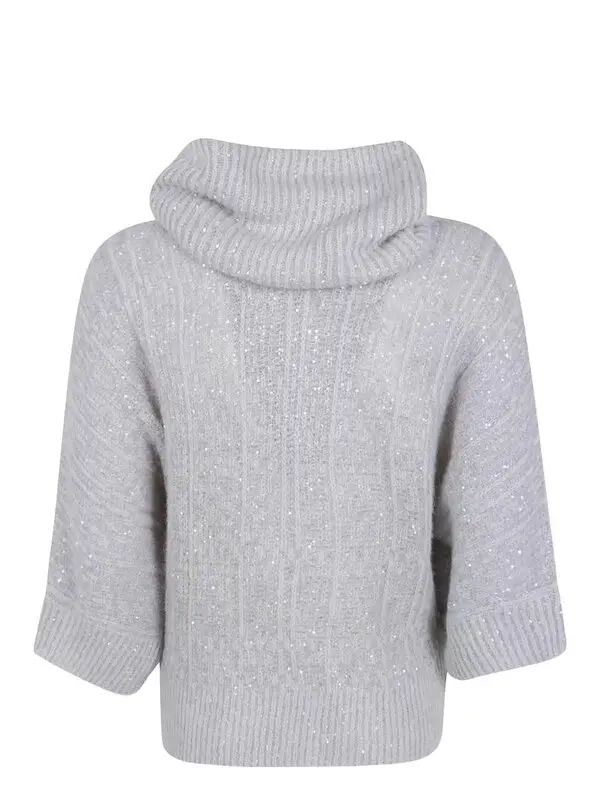 D.exterior Sequin-embellished Cowl Neck Sweater - Grey