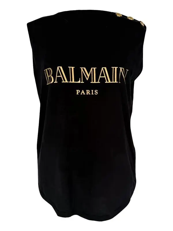 Balmain Sleeveless Logo Print Top - Black