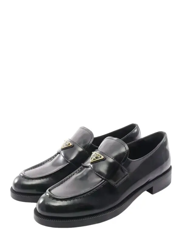 Prada Leather Enamel Triangle-logo Loafers - Black