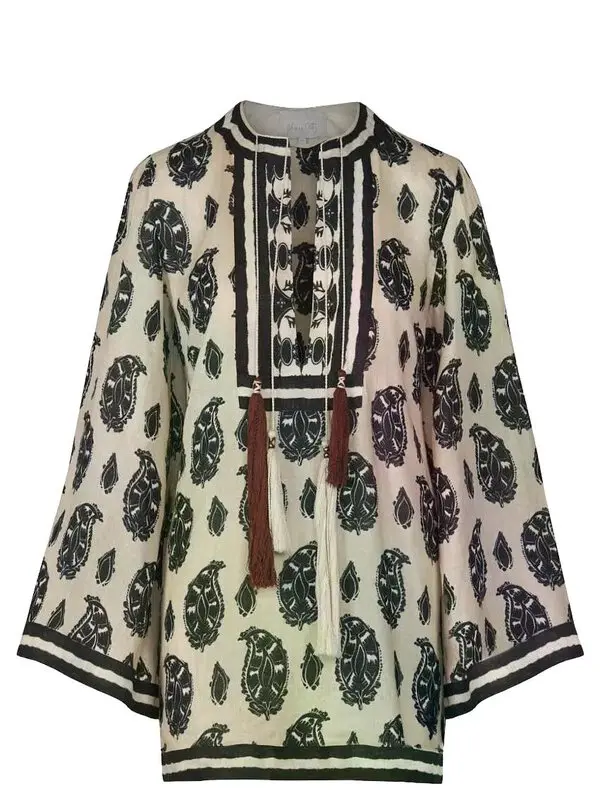 Johanna Ortiz Linen Paisley Print Mini Dress - Neutrals
