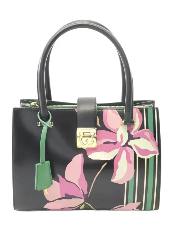 FERRAGAMO Gancini Flower Handbag - Black