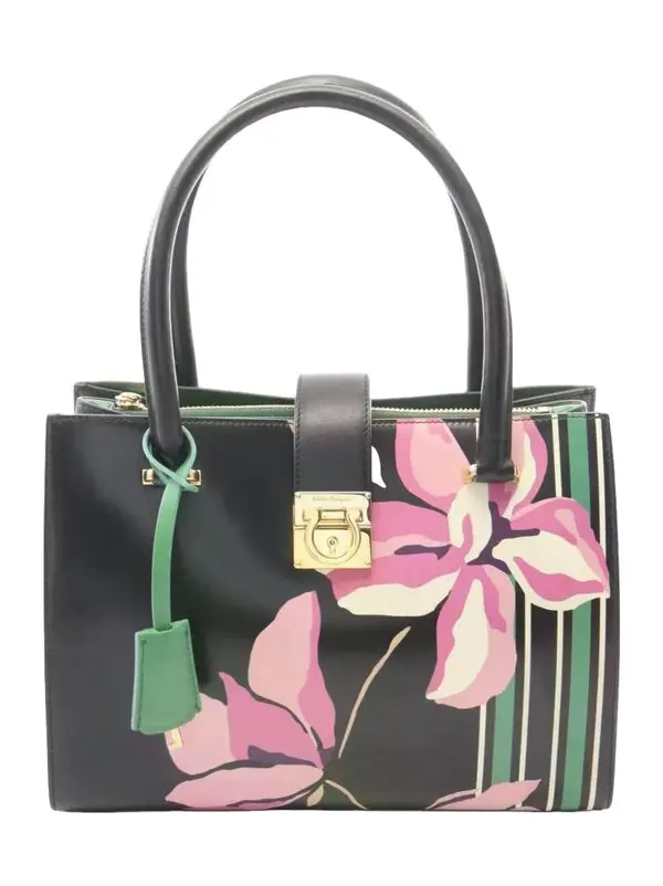 FERRAGAMO Gancini Flower Handbag - Black