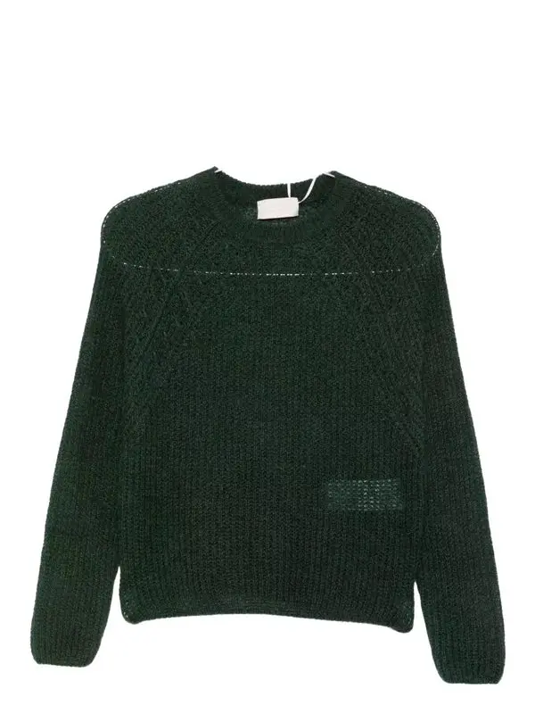 I BLUES Raglan Sleeve Chunky Knit Sweater - Green