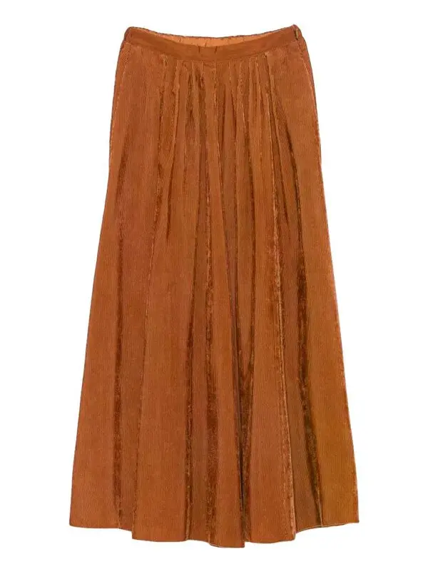 FORTE_FORTE Pleated Corduroy Midi Skirt - Brown