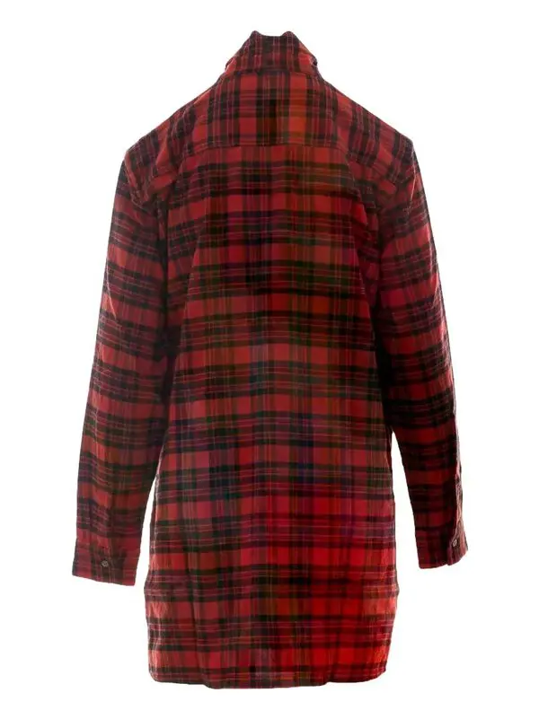 TRUE AVENUE Checked Cotton Shirt With Pussy-bow Collar - Red