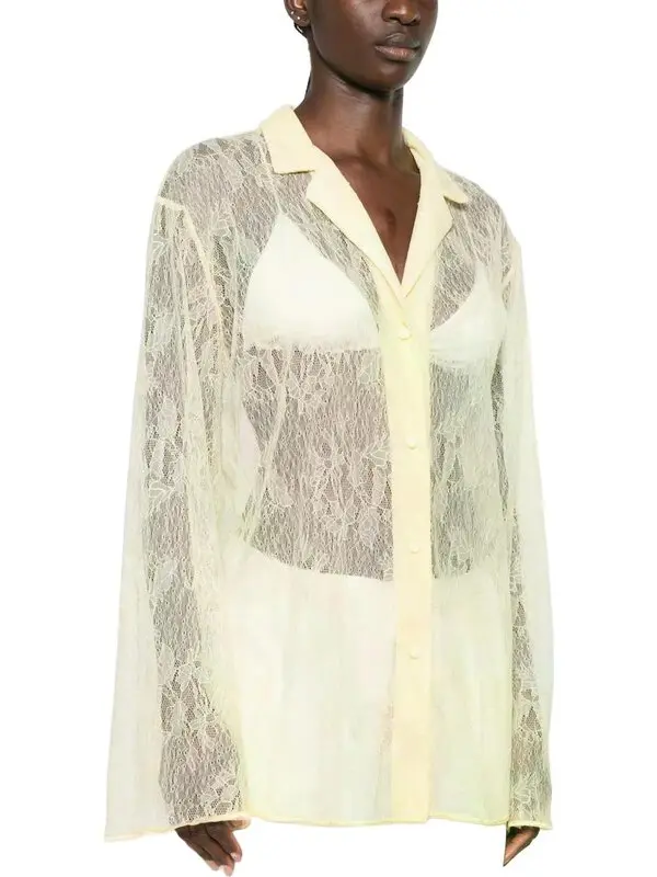 Oseree Lace-knit Button-up Shirt - Yellow