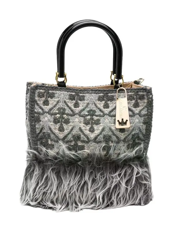 LA MILANESA Crochet-knit Faux-fur Tote Bag - Grey