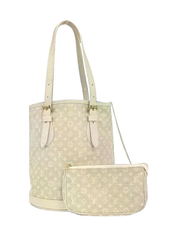 LOUIS VUITTON Monogram Mini Lin Bucket Bag - White